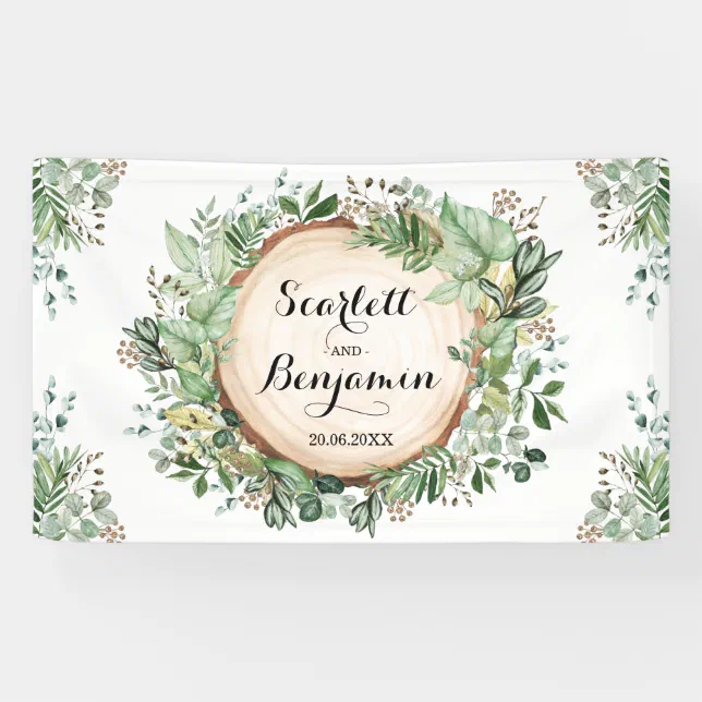 Rustic Watercolor Greenery Wedding Bridal Party Banner | Zazzle
