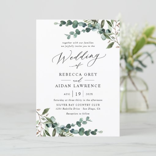Rustic Watercolor Greenery Wedding Invitation | Zazzle