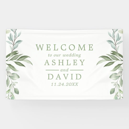 Rustic Watercolor Greenery Wedding Welcome Banner | Zazzle.com