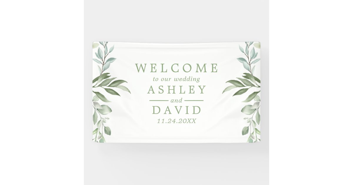 Rustic Watercolor Greenery Wedding Welcome Banner | Zazzle