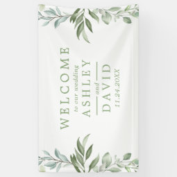 Rustic Watercolor Greenery Wedding Welcome Banner | Zazzle