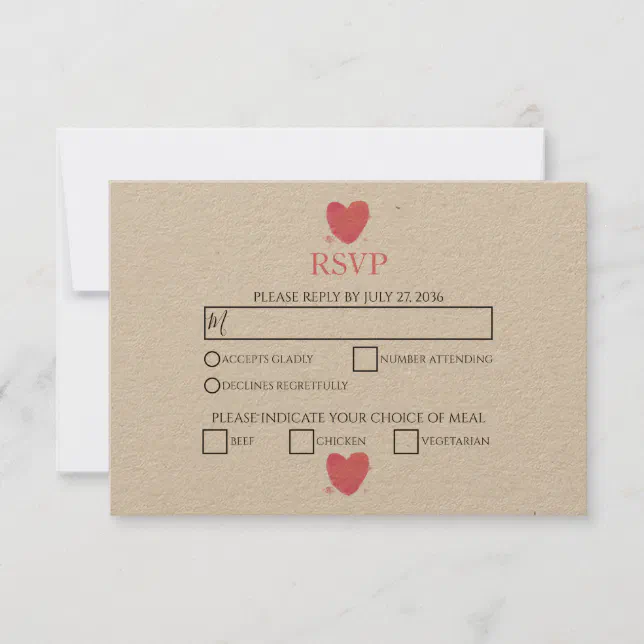 Rustic Watercolor Heart Wedding RSVP Cards | Zazzle