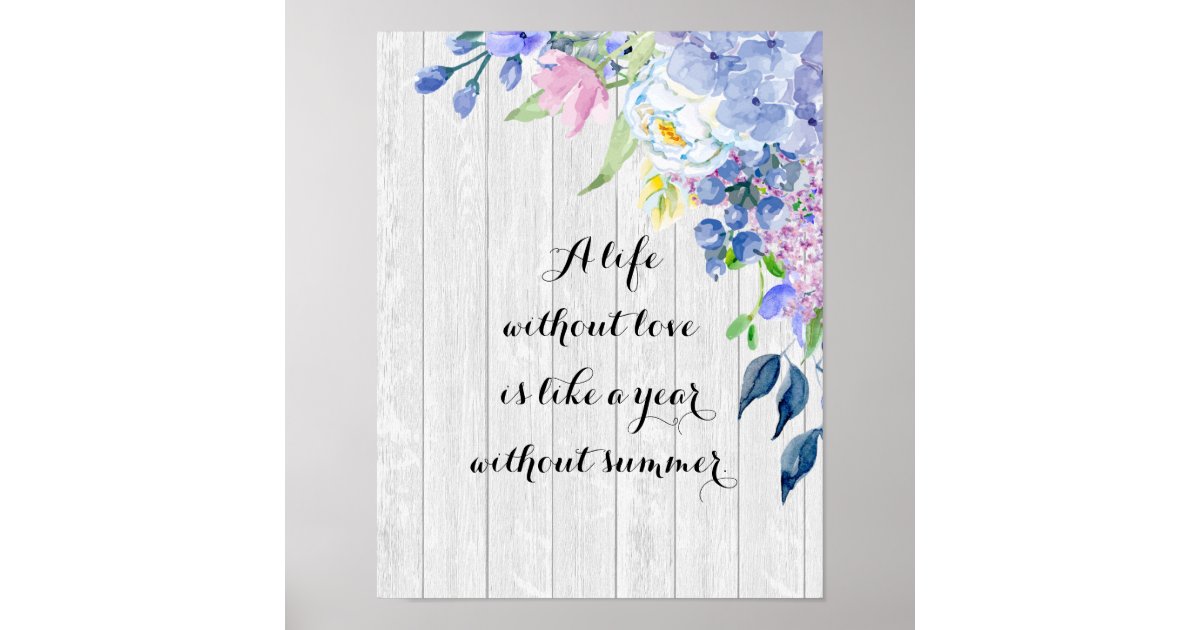 Rustic Watercolor Hydrangeas with Summer Quote Poster | Zazzle