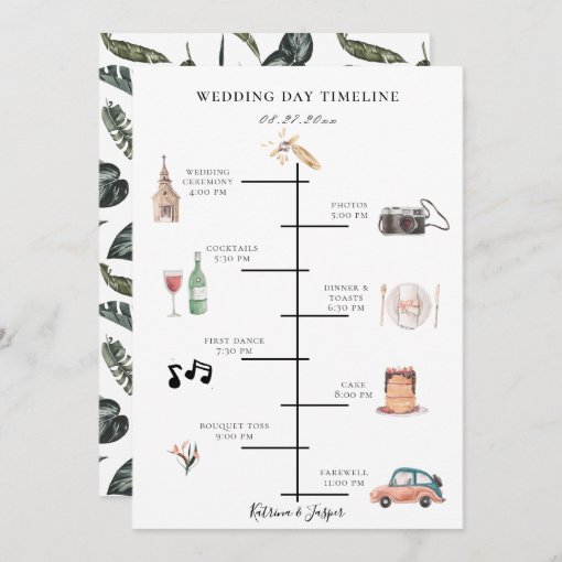 Rustic Watercolor Illustrated Map Wedding Timeline Program | Zazzle