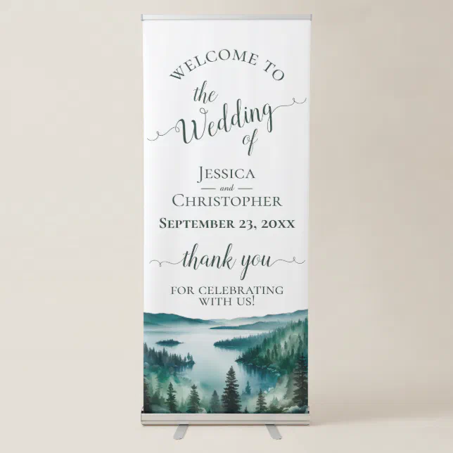 Rustic Watercolor Lake Tahoe Wedding Welcome Retractable Banner | Zazzle