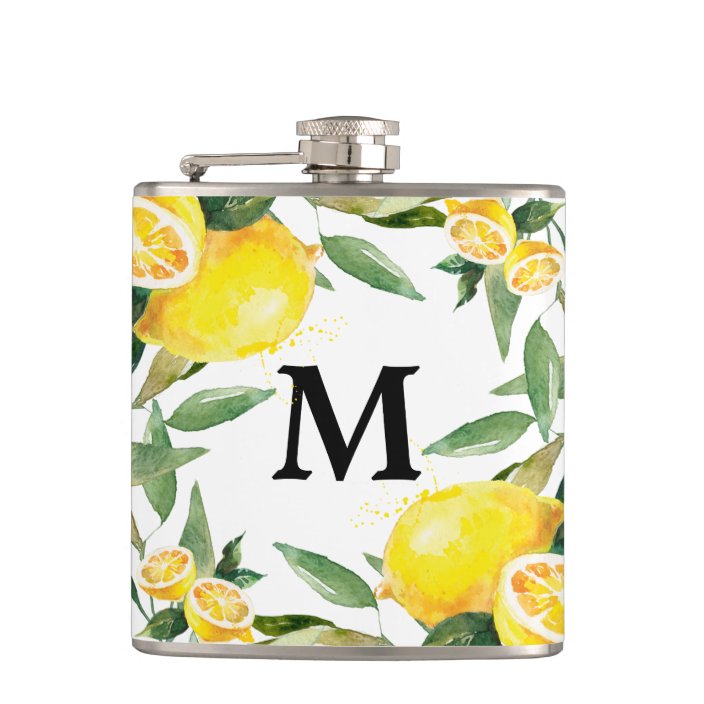 Rustic Watercolor Lemon Wedding Flask | Zazzle.com