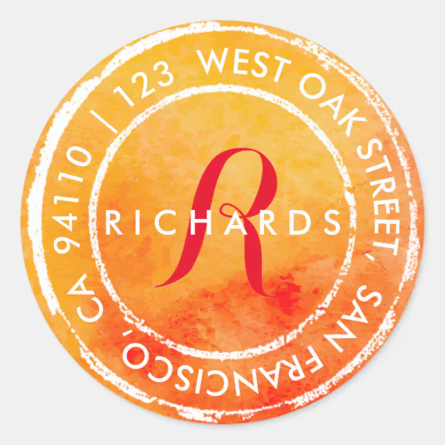 Rustic Watercolor Monogram | Round Address Label | Zazzle