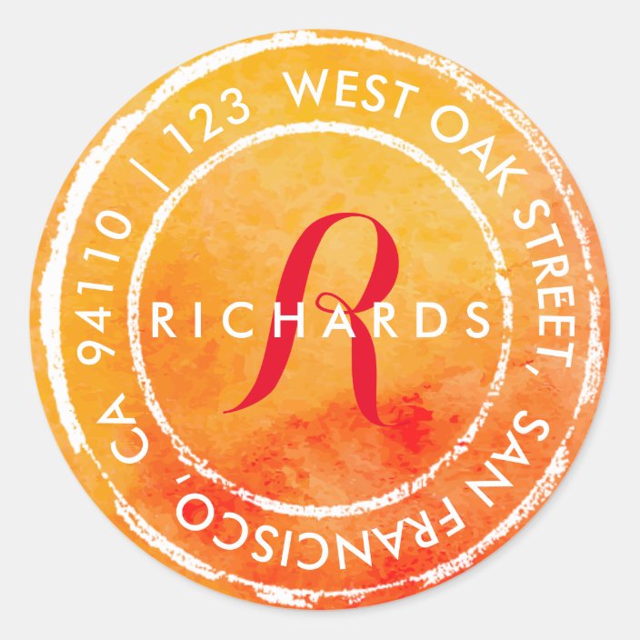Rustic Watercolor Monogram | Round Address Label | Zazzle.com