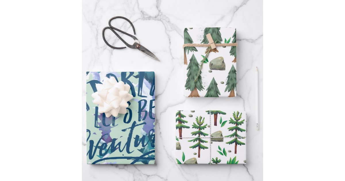 Rustic Watercolor Mountain Forest Camping Wrapping Paper Sheets | Zazzle