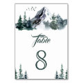Rustic Watercolor Mountain Forest Winter Wedding Table Number | Zazzle