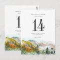 Rustic Watercolor Mountains Wedding Table Number | Zazzle