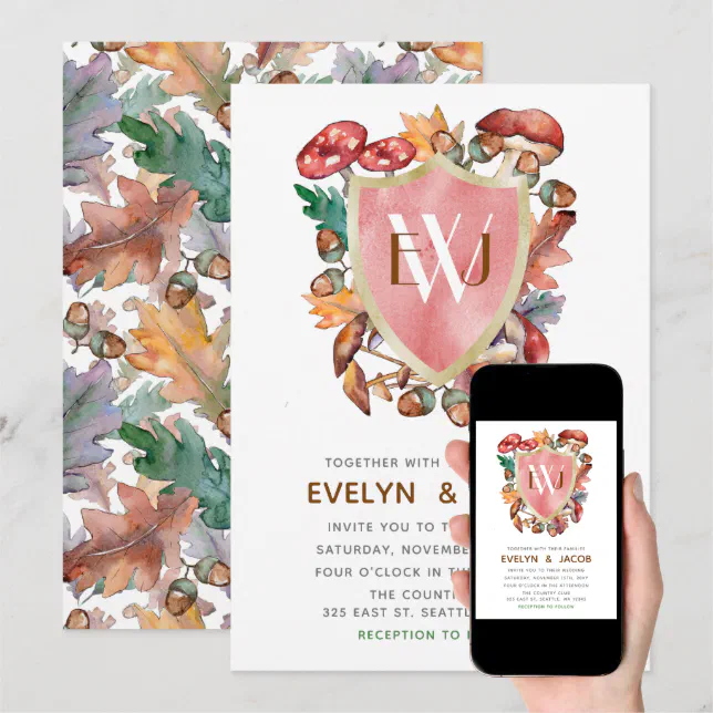 Rustic Watercolor Mushrooms Fall Wedding Invitation | Zazzle