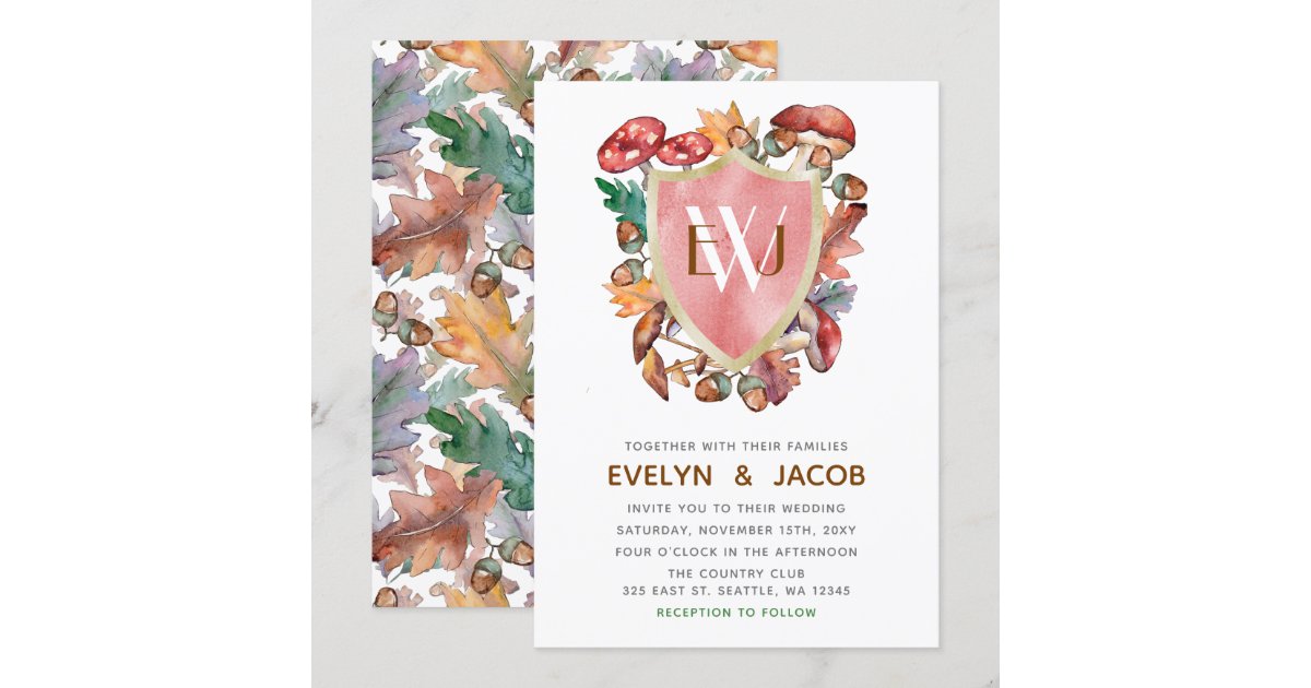 Rustic Watercolor Mushrooms Fall Wedding Invitation | Zazzle