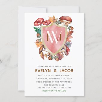 Rustic Watercolor Mushrooms Fall Wedding Invitation | Zazzle