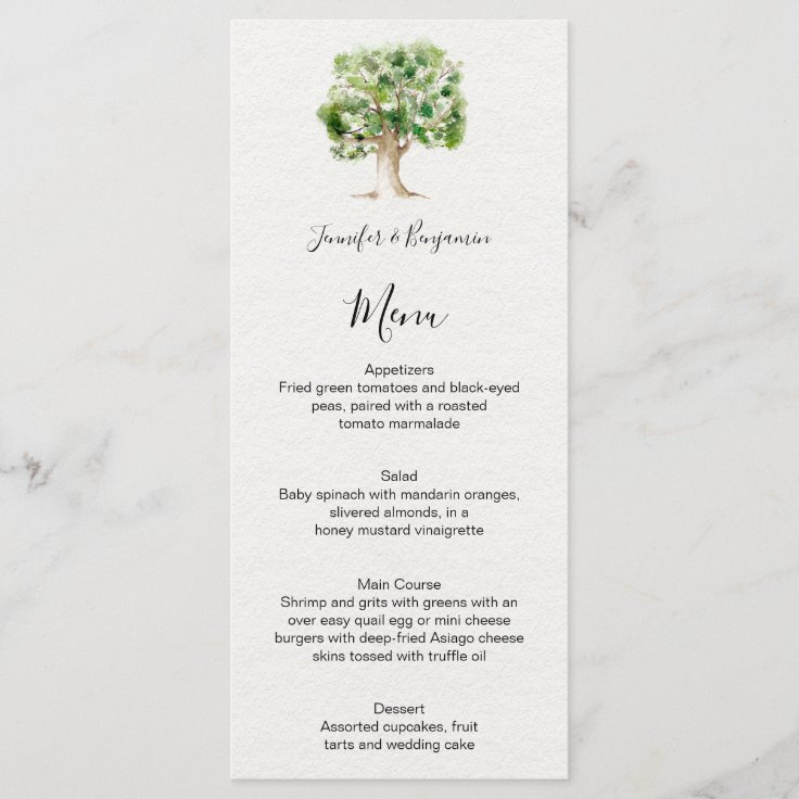 Rustic Watercolor Oak Tree | Menu | Zazzle
