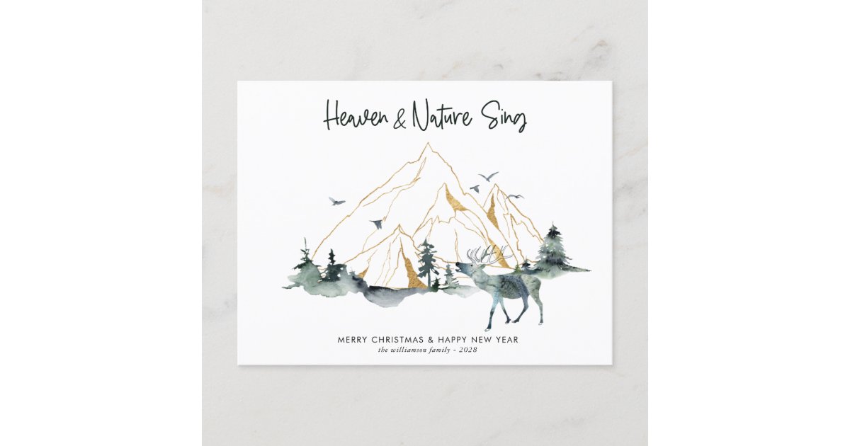 Rustic Watercolor One Photo Woodland Christmas Postcard | Zazzle