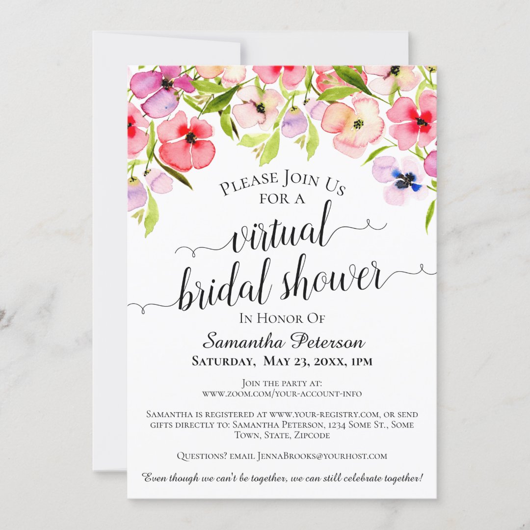 Rustic Watercolor Pansies Virtual Bridal Shower Invitation | Zazzle