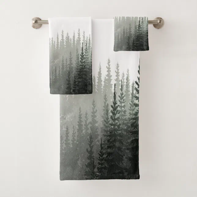 Rustic Watercolor Pine Forest Monogrammed Bath Towel Set | Zazzle