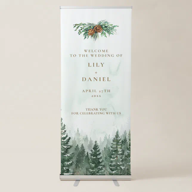 Rustic Watercolor Pine Tree Forest Wedding Welcome Retractable Banner ...