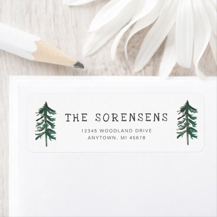Rustic Watercolor Pine Trees Return Address Label | Zazzle