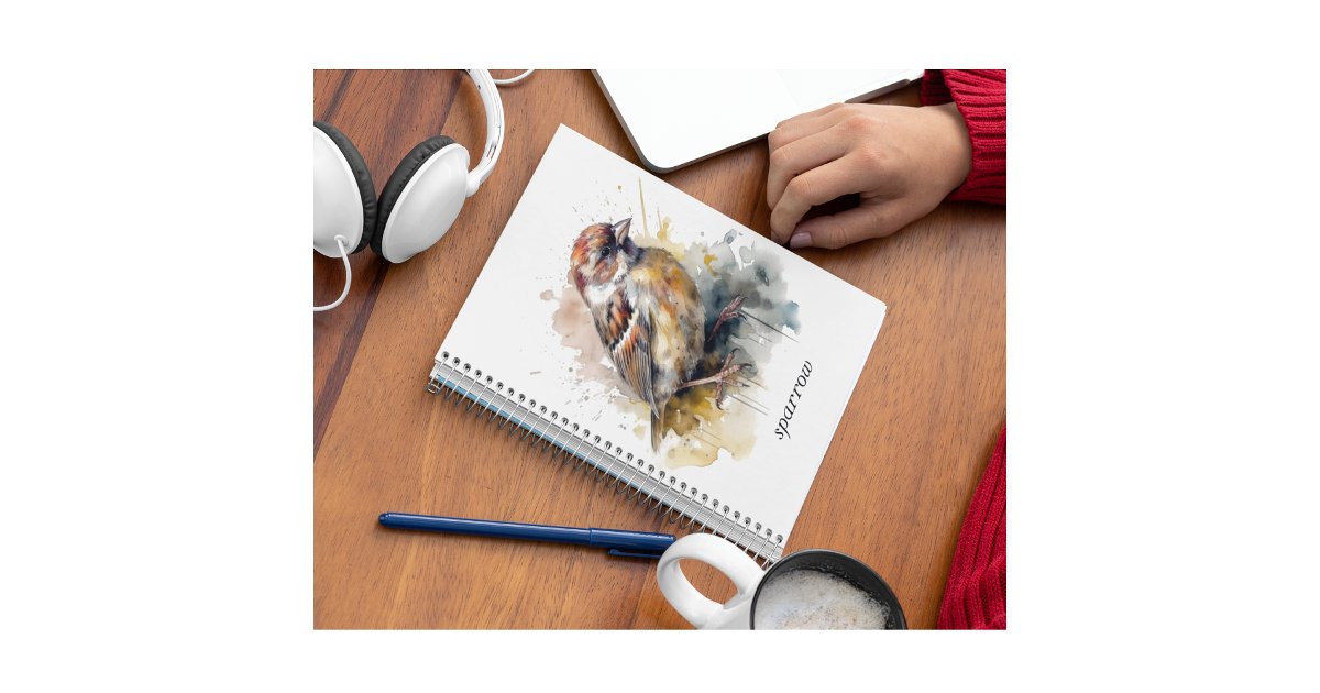 Rustic Watercolor Sparrow, custom Notebook | Zazzle