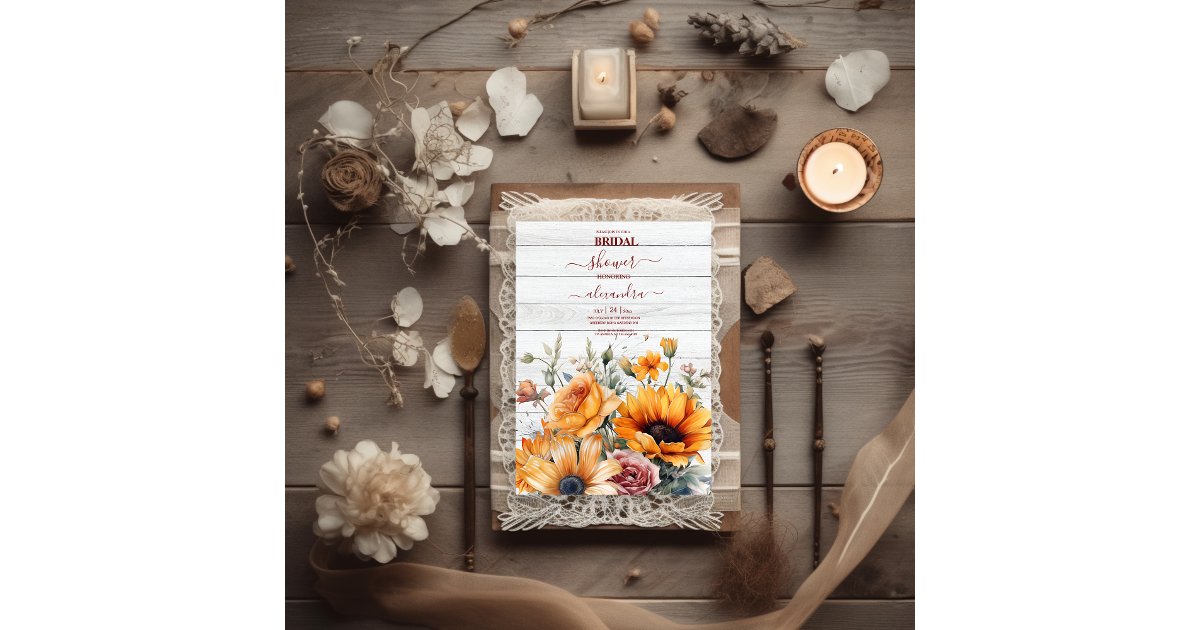 Rustic Watercolor Sunflower Bridal Invitation | Zazzle