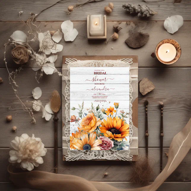 Rustic Watercolor Sunflower Bridal Invitation | Zazzle