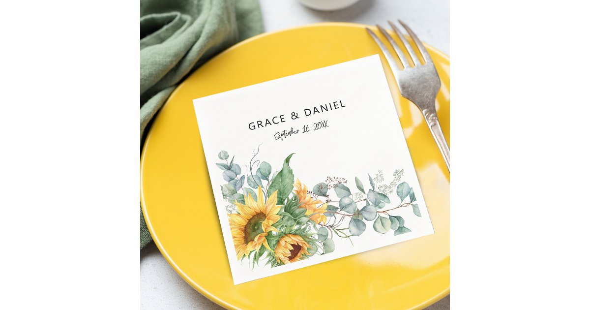 Rustic Watercolor Sunflower Eucalyptus Greenery Napkins | Zazzle