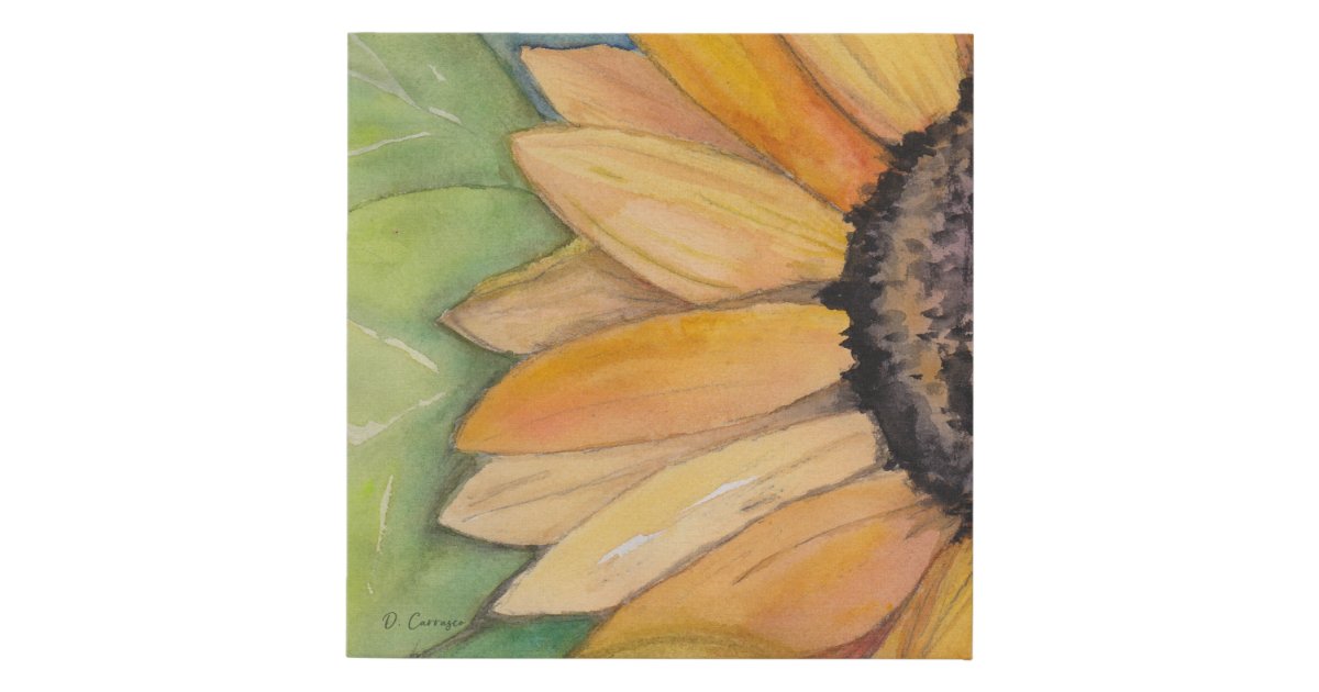 Rustic Watercolor Sunflower Faux Canvas Print | Zazzle