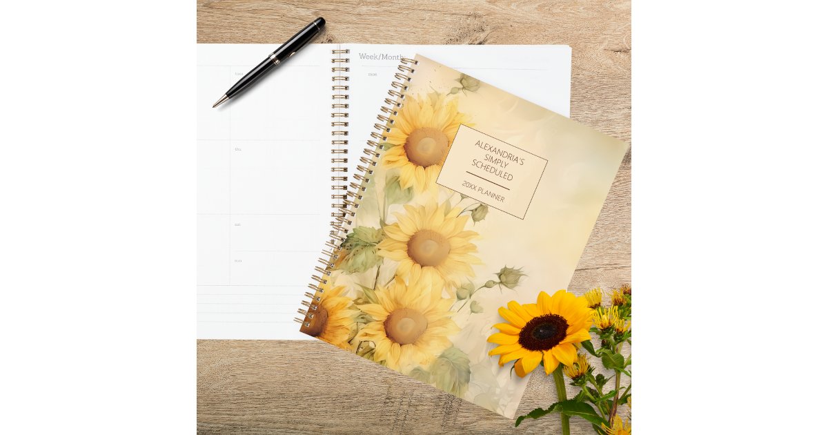 Rustic Watercolor Sunflower Planner | Zazzle