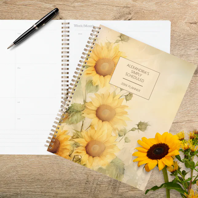 Rustic Watercolor Sunflower Planner | Zazzle