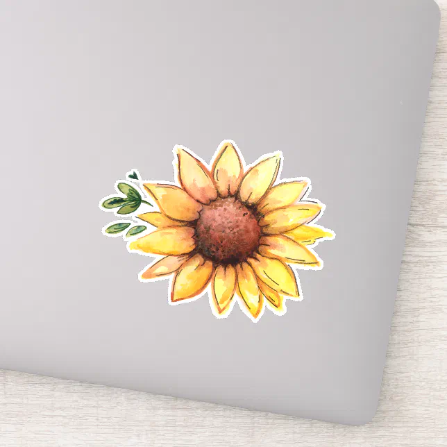Rustic Watercolor Sunflower Sticker | Zazzle
