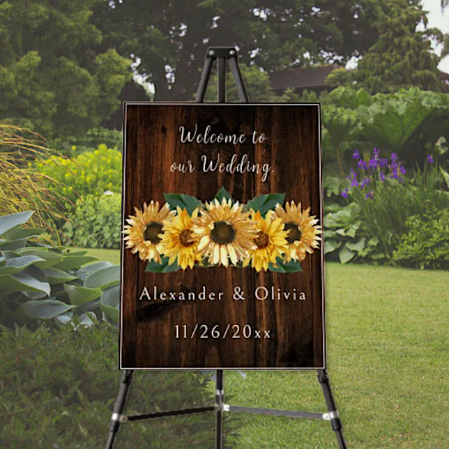 Rustic Watercolor Sunflower Wedding Welcome Sign | Zazzle