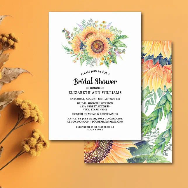 Rustic Watercolor Sunflowers Bridal Shower Invitation | Zazzle