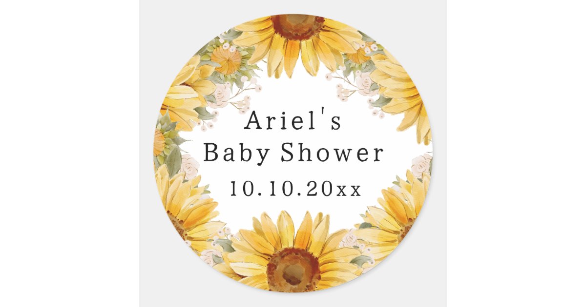 Rustic Watercolor Sunflowers Classic Round Sticker | Zazzle