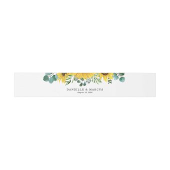 Rustic Watercolor Sunflowers & Eucalyptus Wedding Invitation Belly Band ...