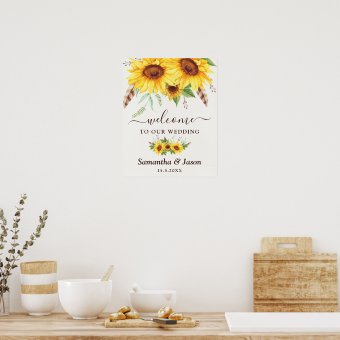 Rustic Watercolor Sunflowers Wedding Welcome Party Poster | Zazzle