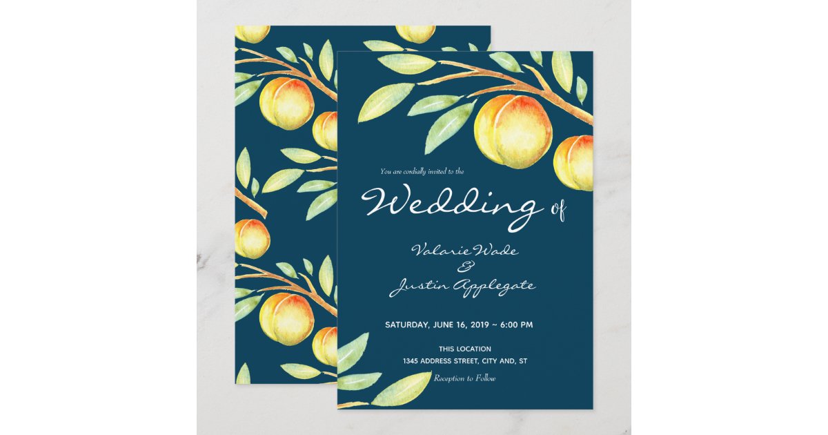 Rustic Watercolor Sweet Peaches Wedding Invitation | Zazzle