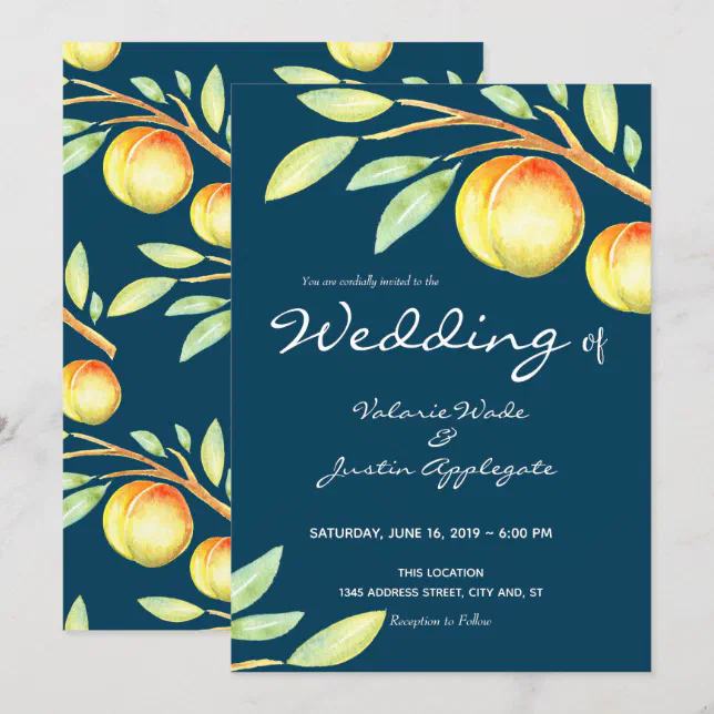 Rustic Watercolor Sweet Peaches Wedding Invitation | Zazzle