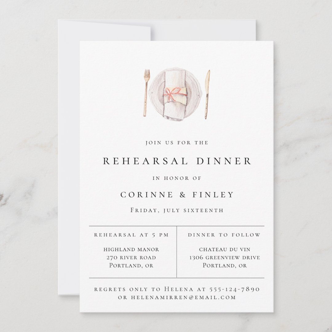 Rustic Watercolor Table Setting Rehearsal Dinner Announcement | Zazzle