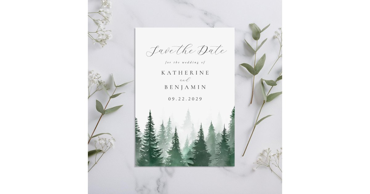 Rustic Watercolor Trees Forest Wedding Save The Date | Zazzle