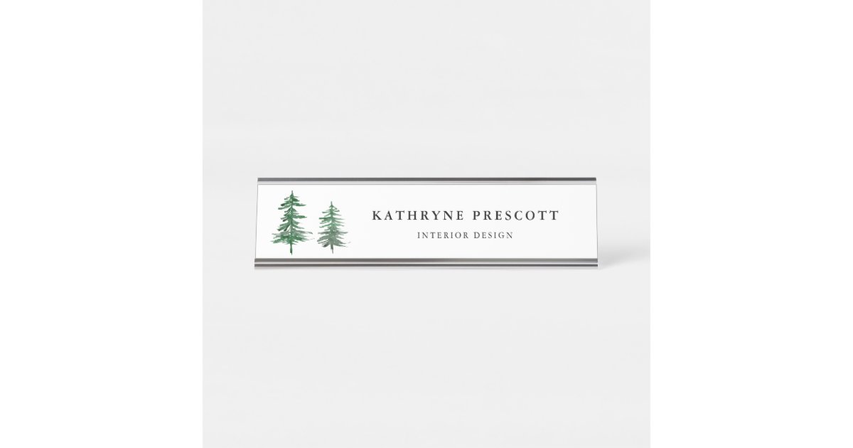 Rustic Watercolor Trees Woodland Personalized Desk Name Plate | Zazzle