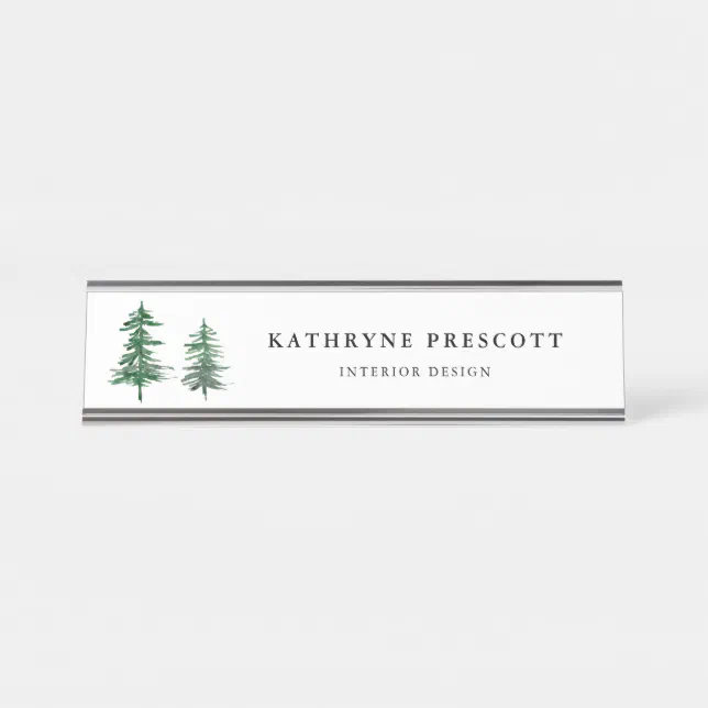 Rustic Watercolor Trees Woodland Personalized Desk Name Plate | Zazzle