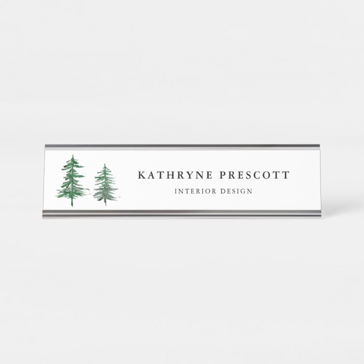 Rustic Watercolor Trees Woodland Personalized Desk Name Plate | Zazzle