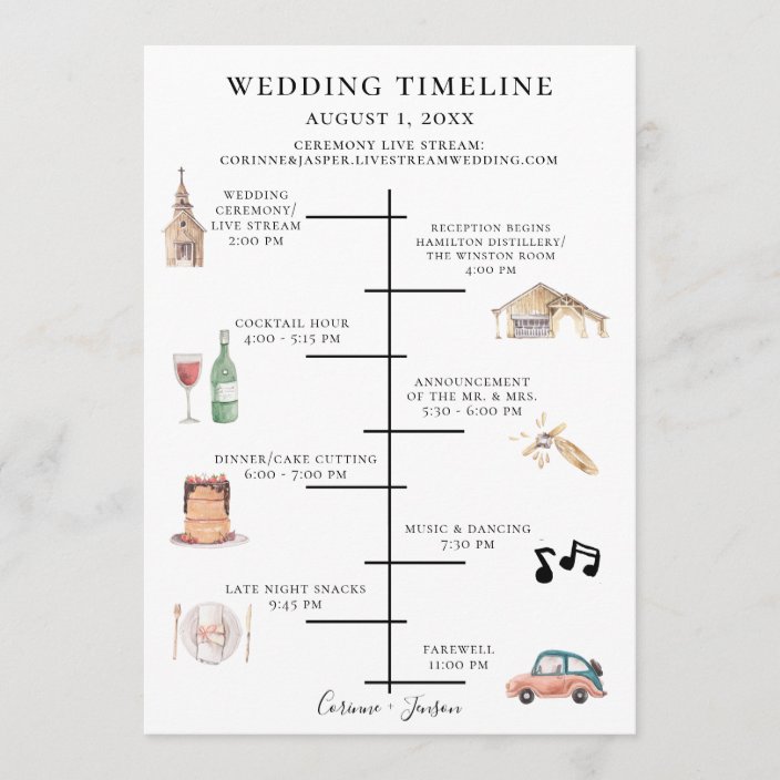 Rustic Watercolor Wedding Timeline Program | Zazzle.com