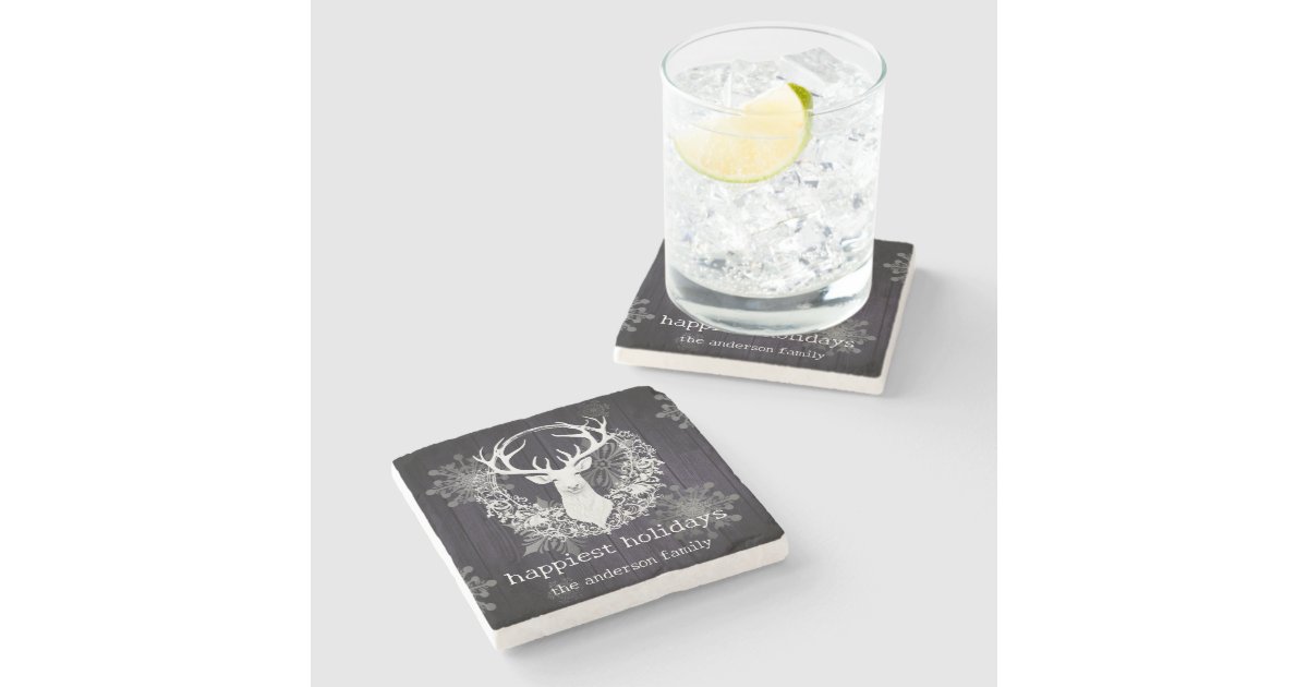 Rustic Watercolor White Reindeer | Purple Stone Coaster | Zazzle