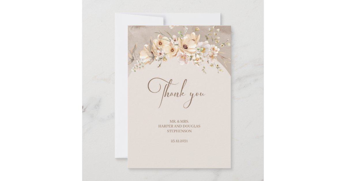 Rustic watercolor Wildflower Boho summer Thank You Card | Zazzle