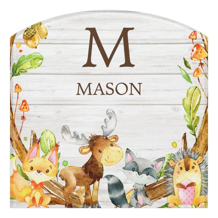 Rustic Watercolor Woodland Animals Personalized Door Sign | Zazzle.com