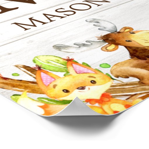 Rustic Watercolor Woodland Animals Personalized Poster | Zazzle