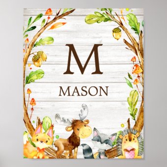 Rustic Watercolor Woodland Animals Personalized Poster | Zazzle